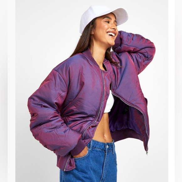 Boohoo | Jackets & Coats | Oversized Rushed Sleeve Puffer Jacket Bomber ...